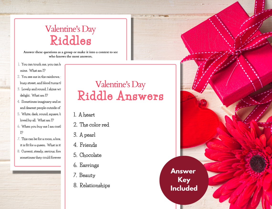Valentines Day Riddle Game, Valentines Day Trivia Game, Valentines Day ...