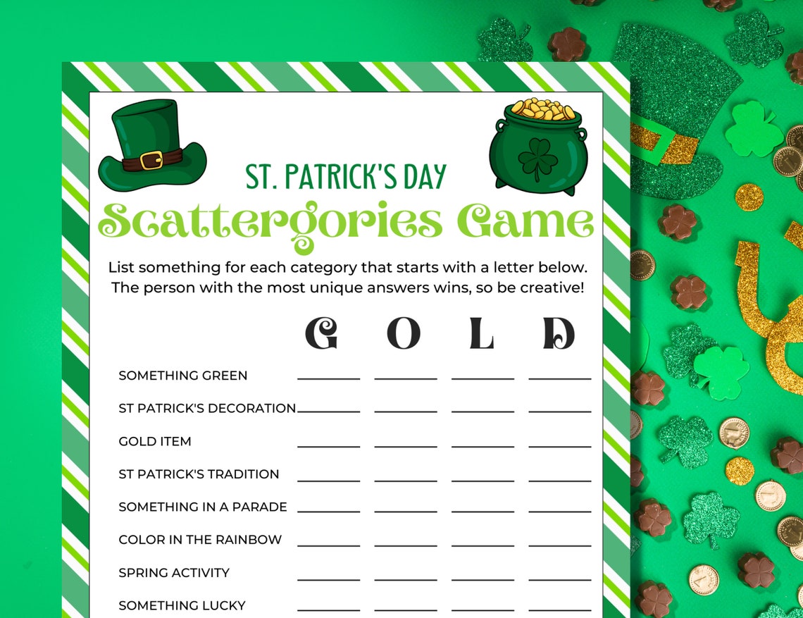 St Patrick's Day Scattergories Game, St Patrick's Day Word Game, St ...