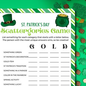 St Patrick's Day Scattergories Game, St Patrick's Day Word Game, St ...