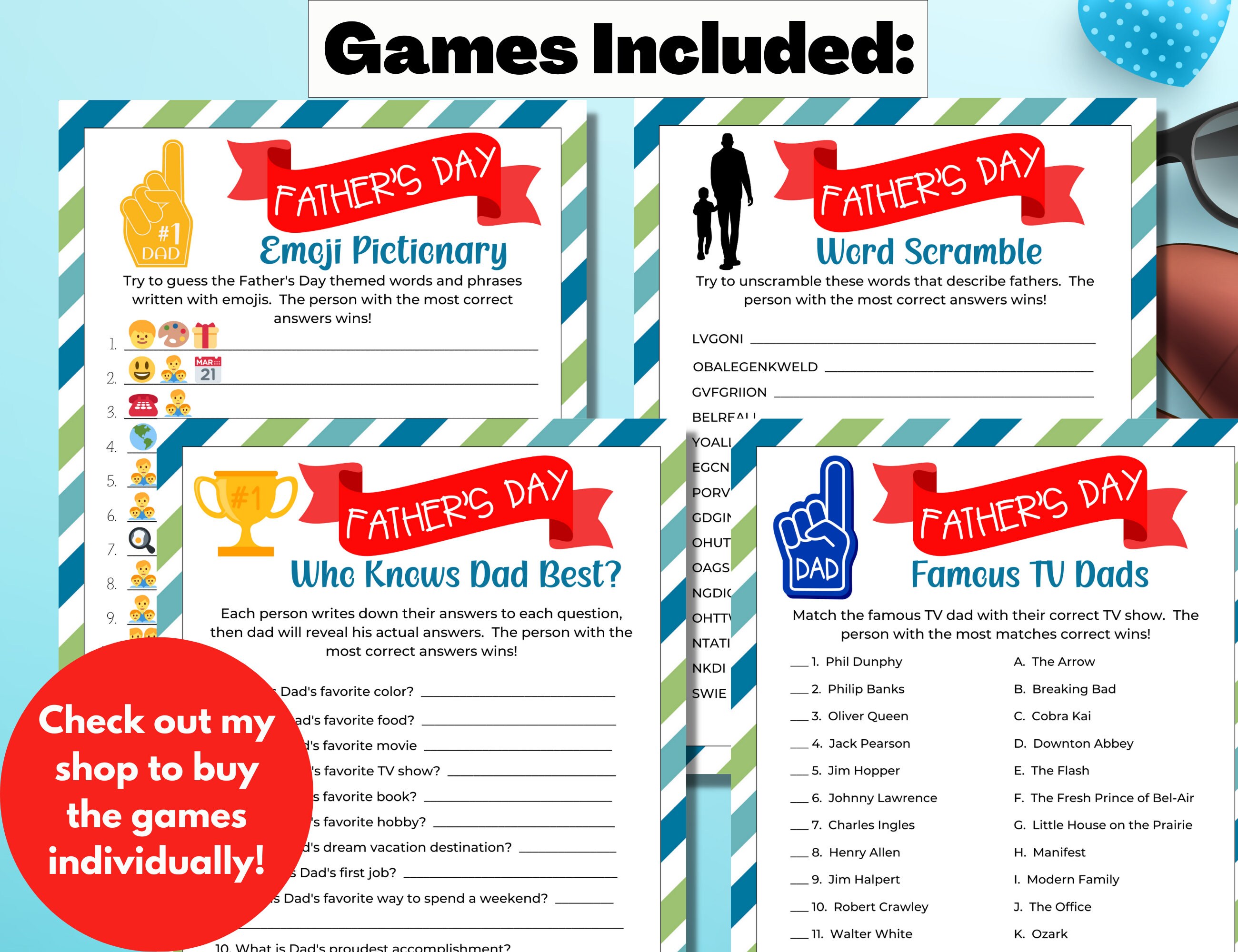 Fathers Day Games Fathers Day Party Game Fathers Day Game Bundle ...