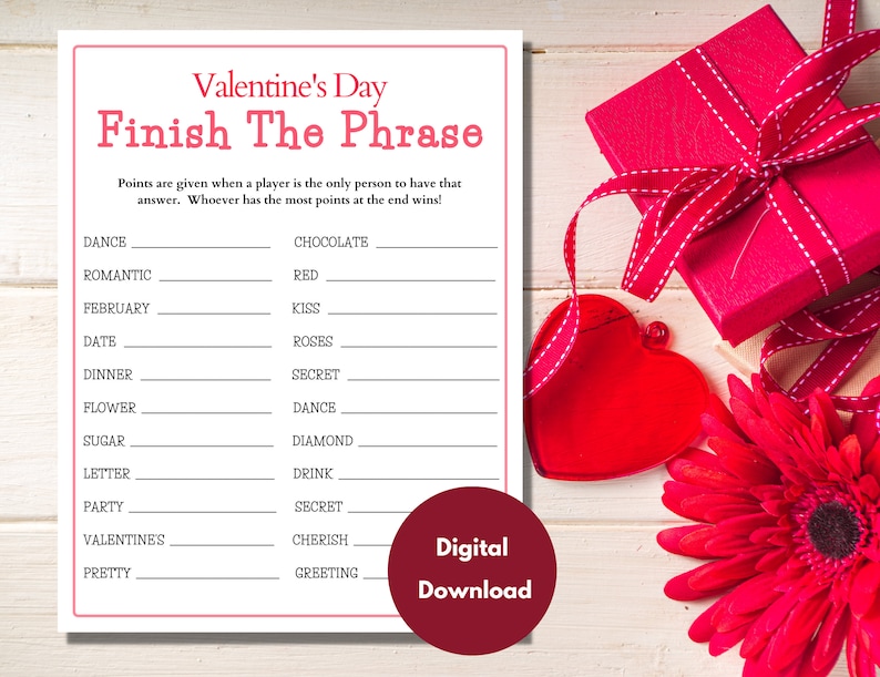 Valentines Day Finish the Phrase Game, Fill in the Blank, Valentines ...