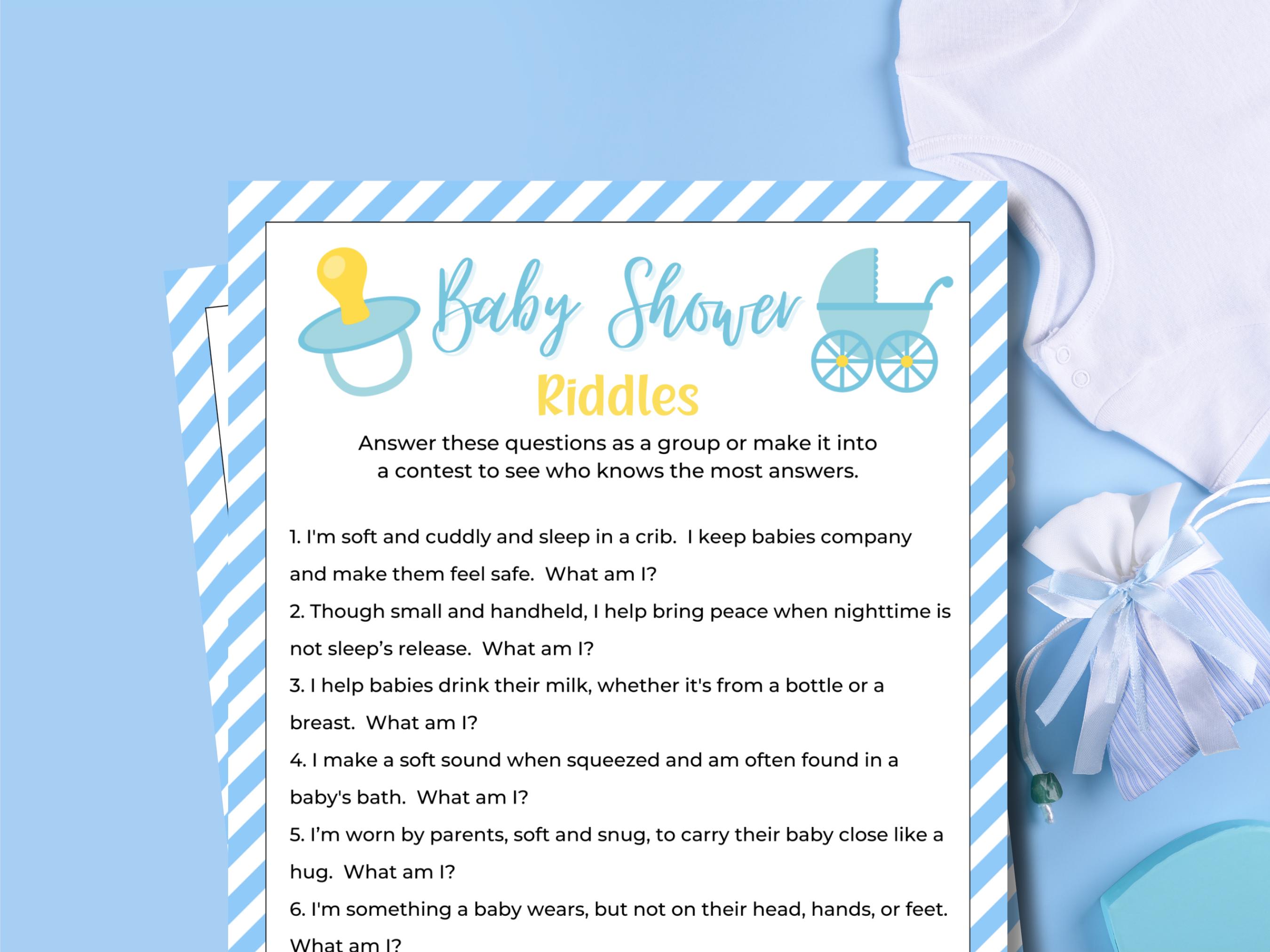 Baby Shower Riddles | Baby Shower Riddle Me This | Baby Shower Games ...