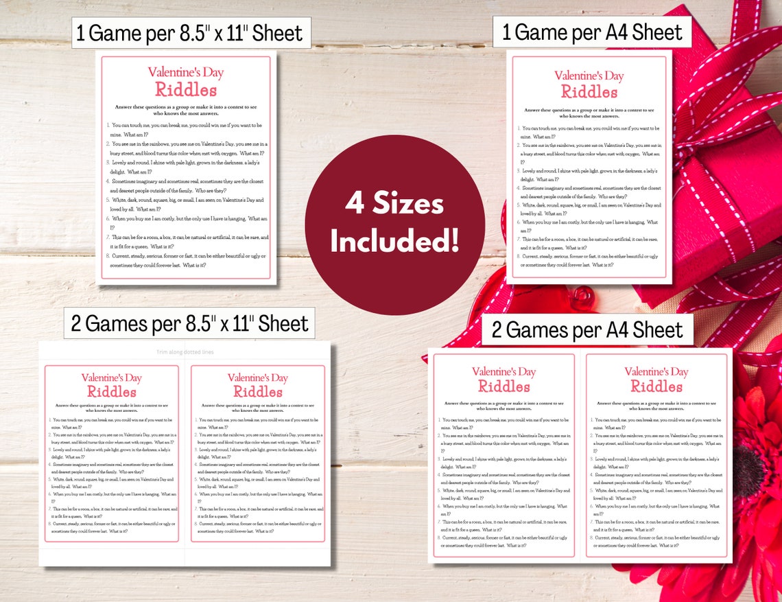 Valentines Day Riddle Game, Valentines Day Trivia Game, Valentines Day ...
