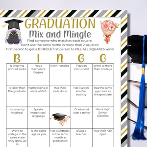 Graduation Find the Guest Bingo | Ice Breaker Game | Mix & Mingle Game ...