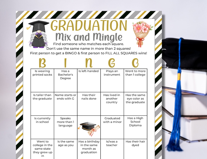 Graduation Find the Guest Bingo | Ice Breaker Game | Mix & Mingle Game ...
