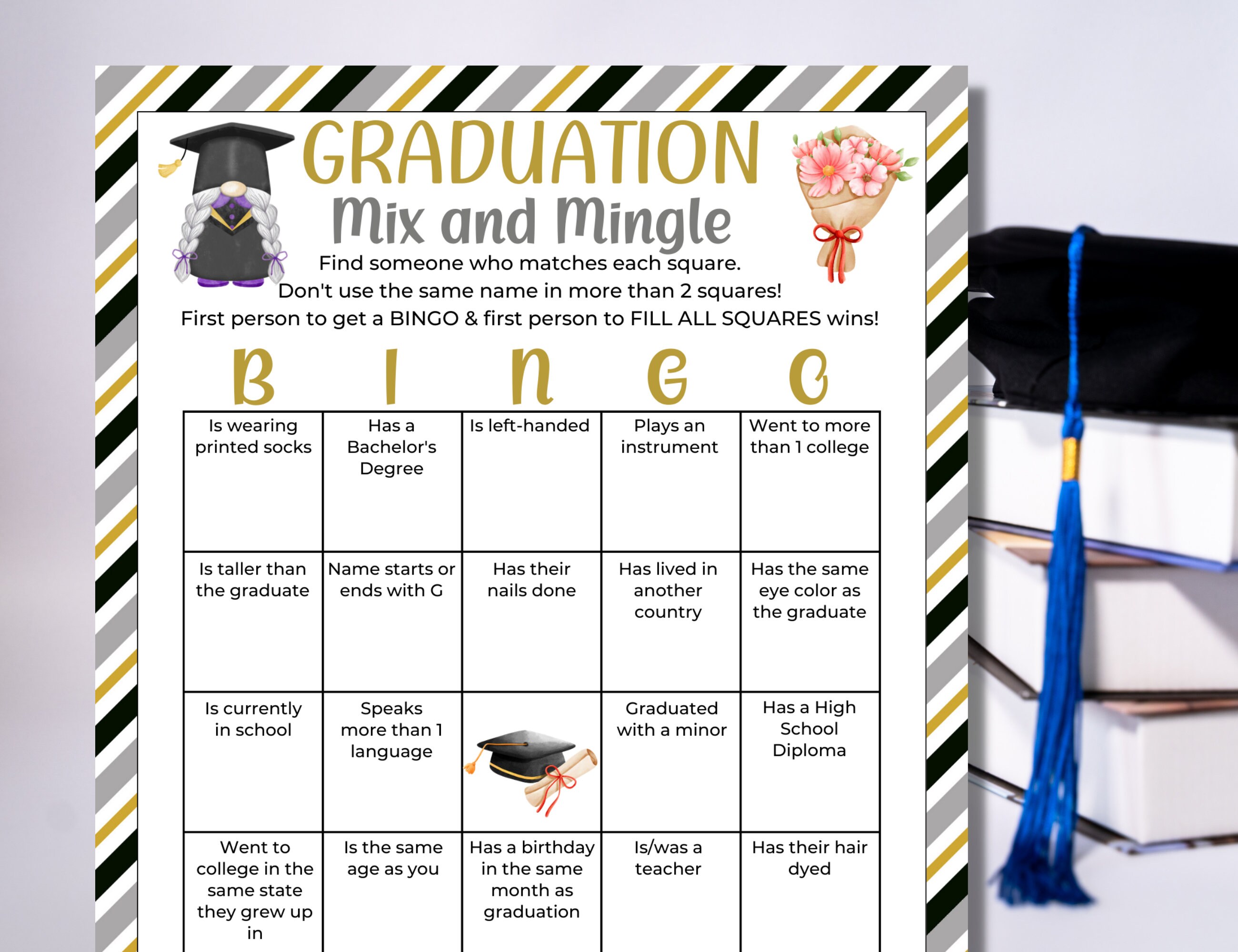 Graduation Find the Guest Bingo | Ice Breaker Game | Mix & Mingle Game ...