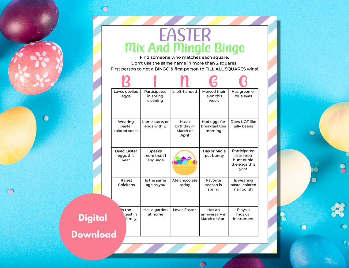 Easter Find the Guest Bingo Ice Breaker Game Mix & Mingle Game Find ...