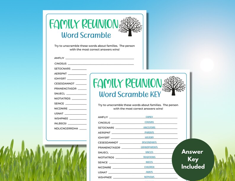 Family Reunion Word Scramble | Family Reunion Unscramble Game | Family ...