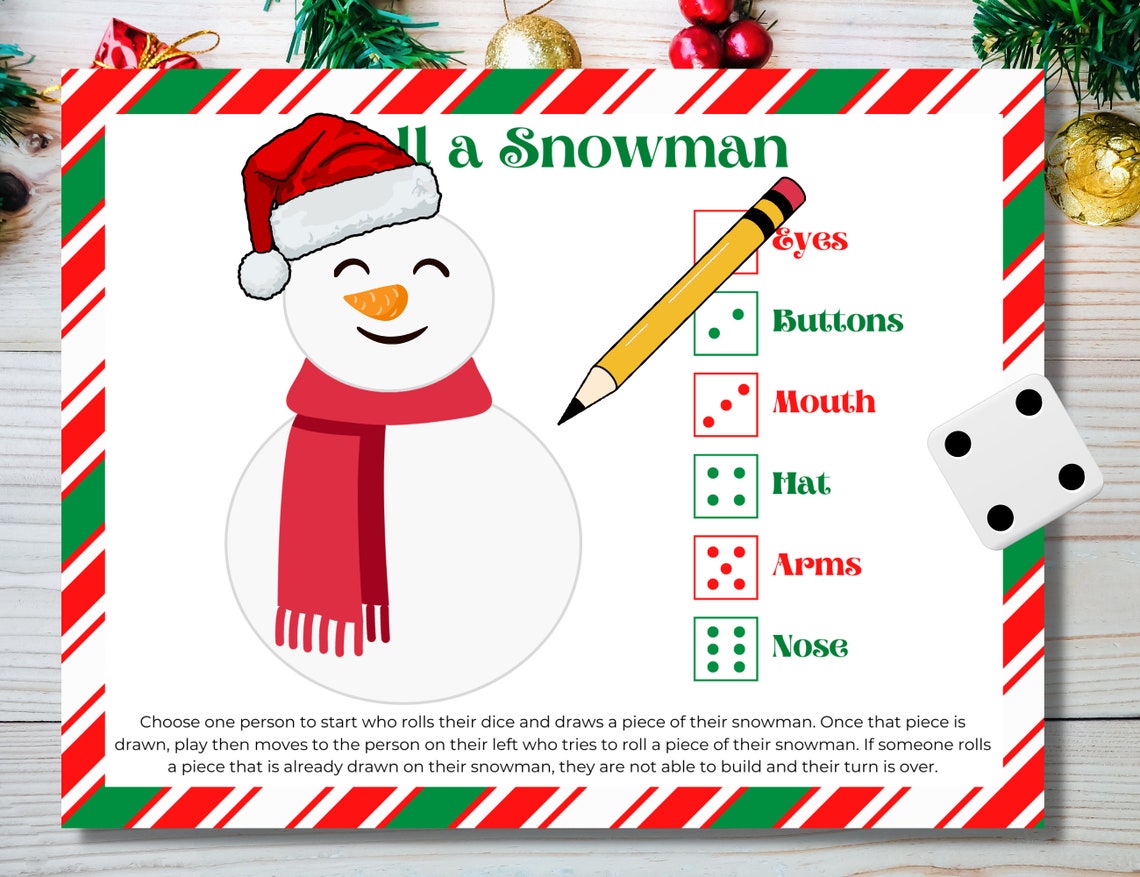 Roll a Snowman, Christmas Drawing Game, Dice Game, Christmas Game, Kids ...