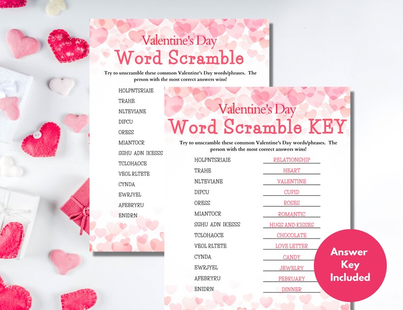 Valentines Day Word Scramble Game, Valentines Day Unscramble Game ...