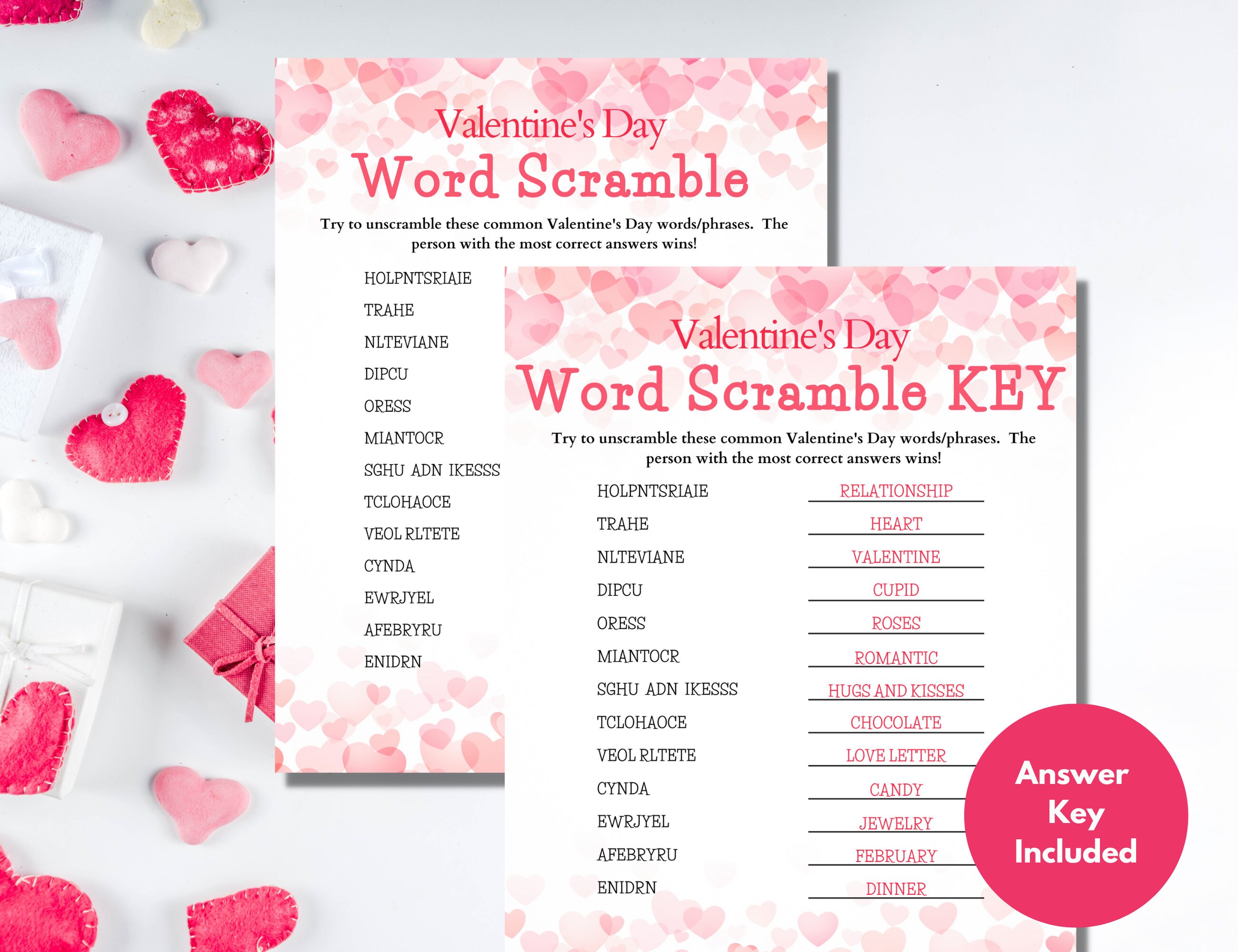 Valentines Day Word Scramble Game, Valentines Day Unscramble Game ...