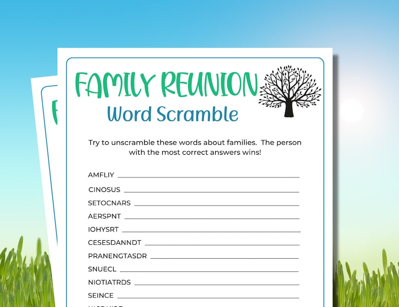 Family Reunion Word Scramble | Family Reunion Unscramble Game | Family ...