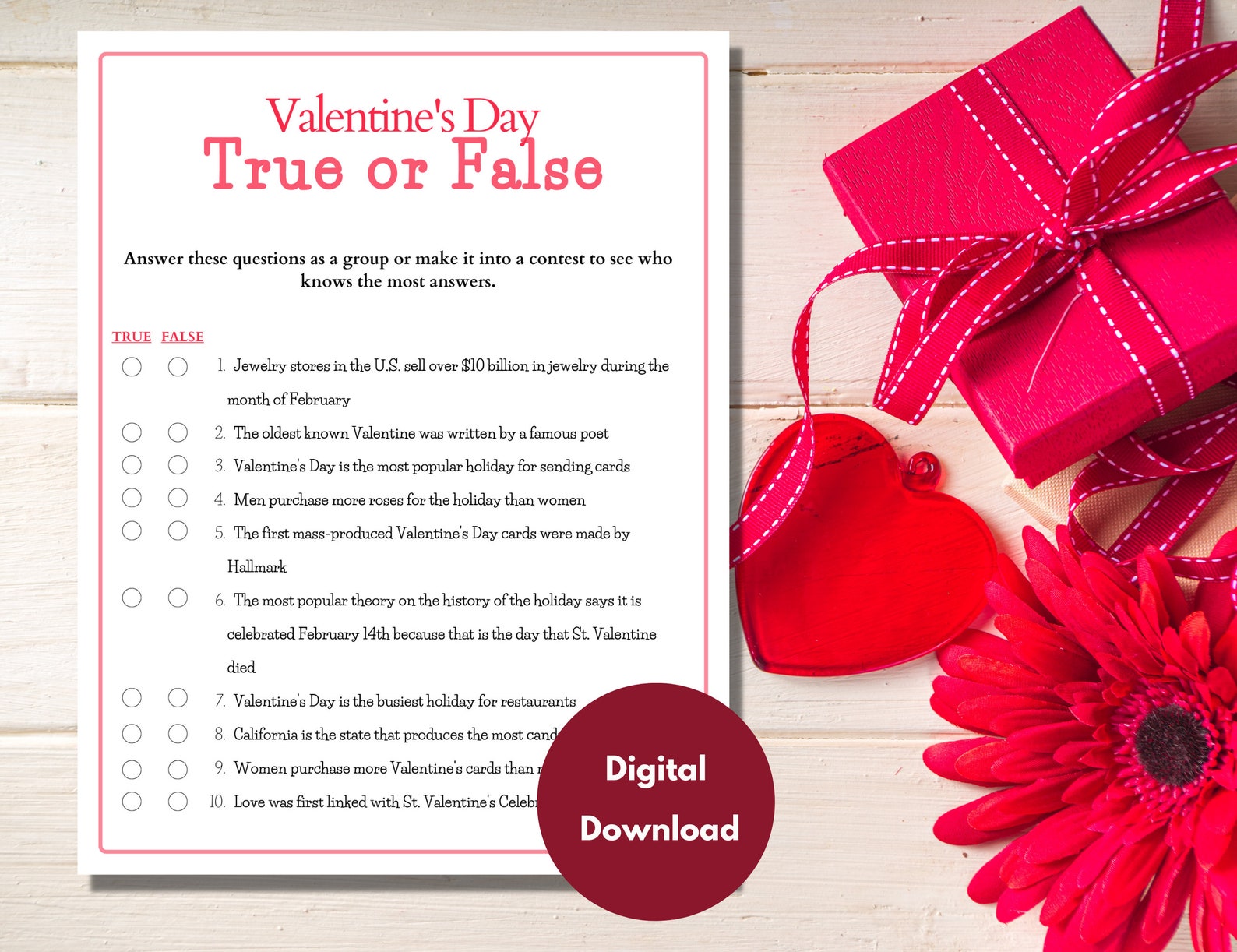 Valentines Day True or False Game, Valentines Day Trivia Game ...