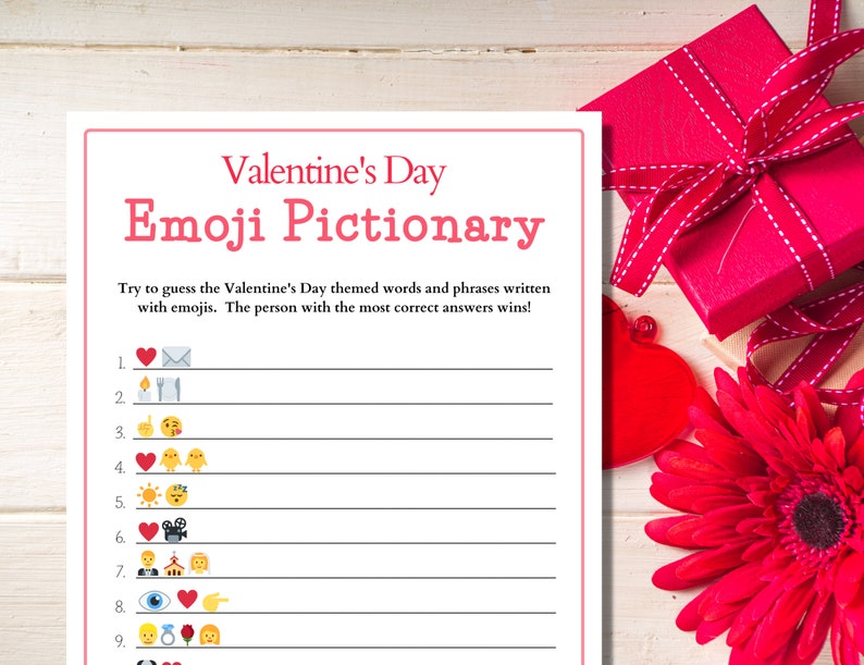 Valentines Day Emoji Pictionary Game, Valentines Day Emoji Game ...