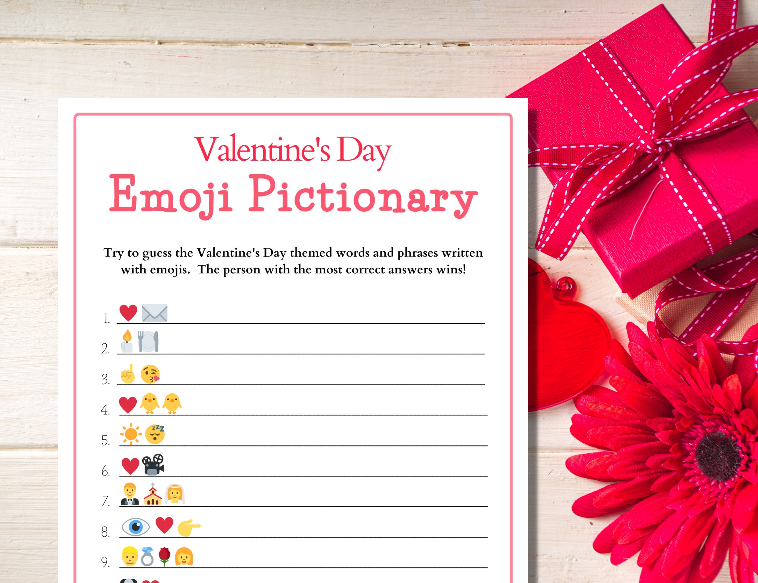 Valentines Day Emoji Pictionary Game, Valentines Day Emoji Game ...