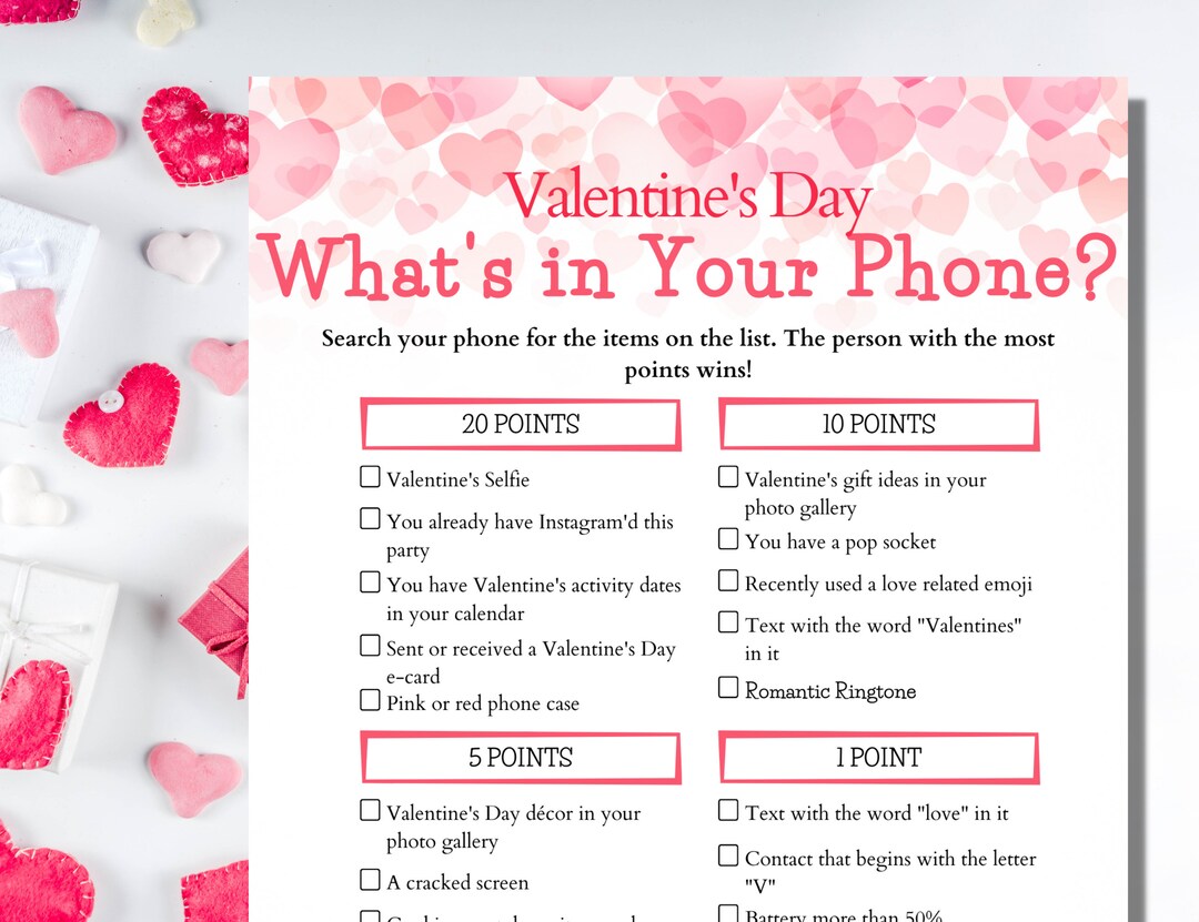 Valentines Day What's in Your Phone Game, Ice Breaker Game, Valentines ...