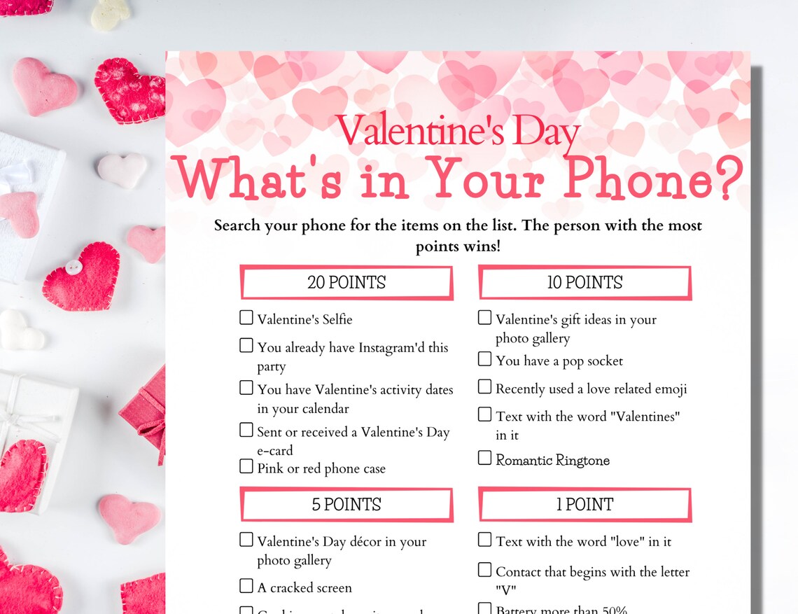 Valentines Day What's in Your Phone Game, Ice Breaker Game, Valentines ...