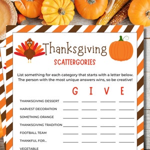 Thanksgiving Scattergories Game | Thanksgiving Word Game | Thanksgiving ...