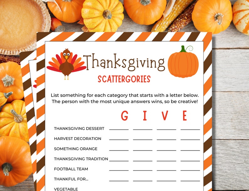 Thanksgiving Scattergories Game | Thanksgiving Word Game | Thanksgiving ...