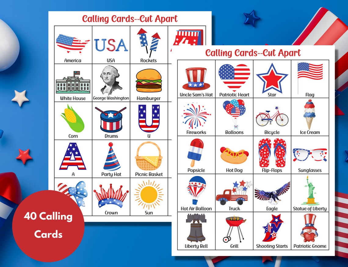 4th of July Bingo | Patriotic Bingo | 4th of July Games | Party Games ...