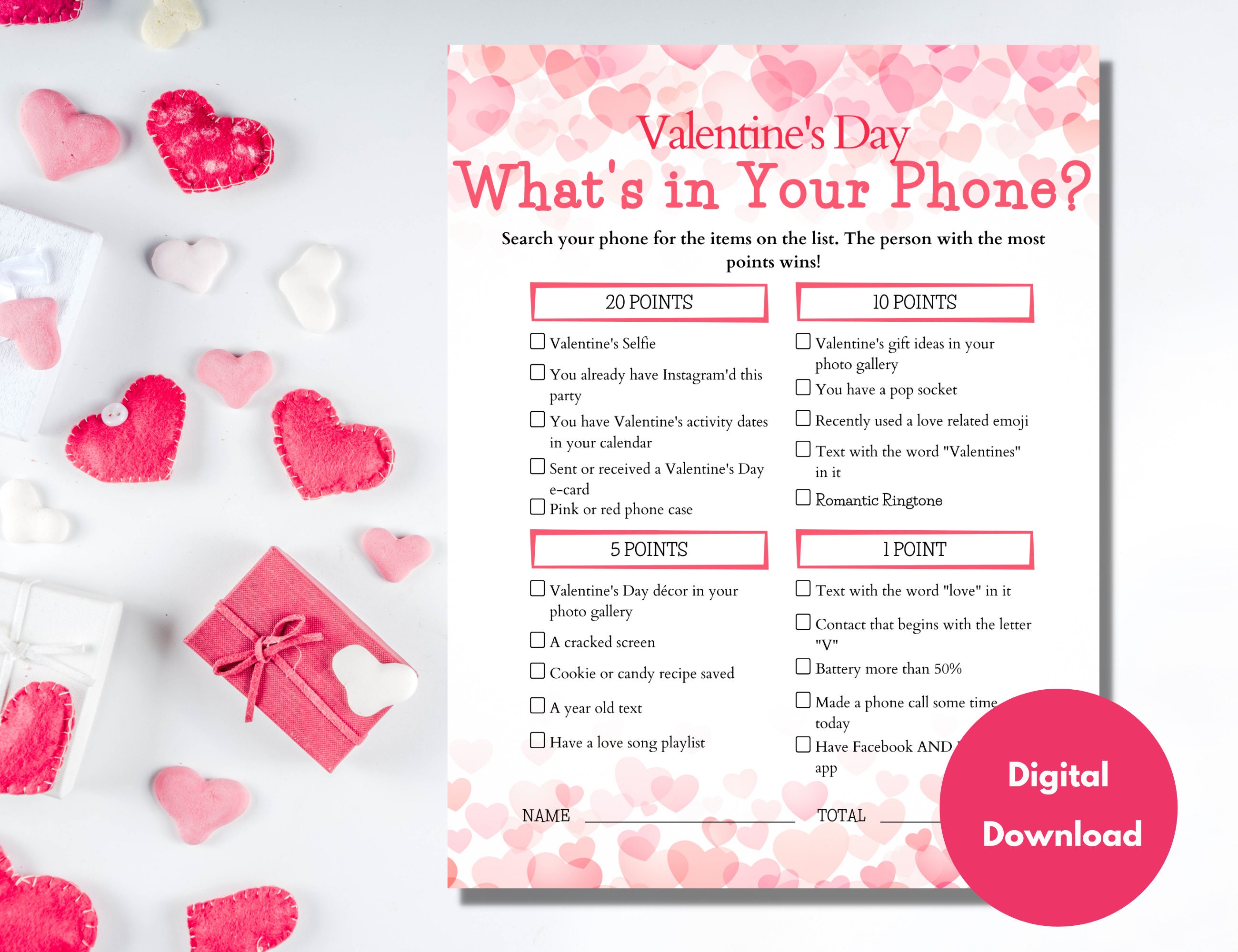 Valentines Day What's in Your Phone Game, Ice Breaker Game, Valentines ...