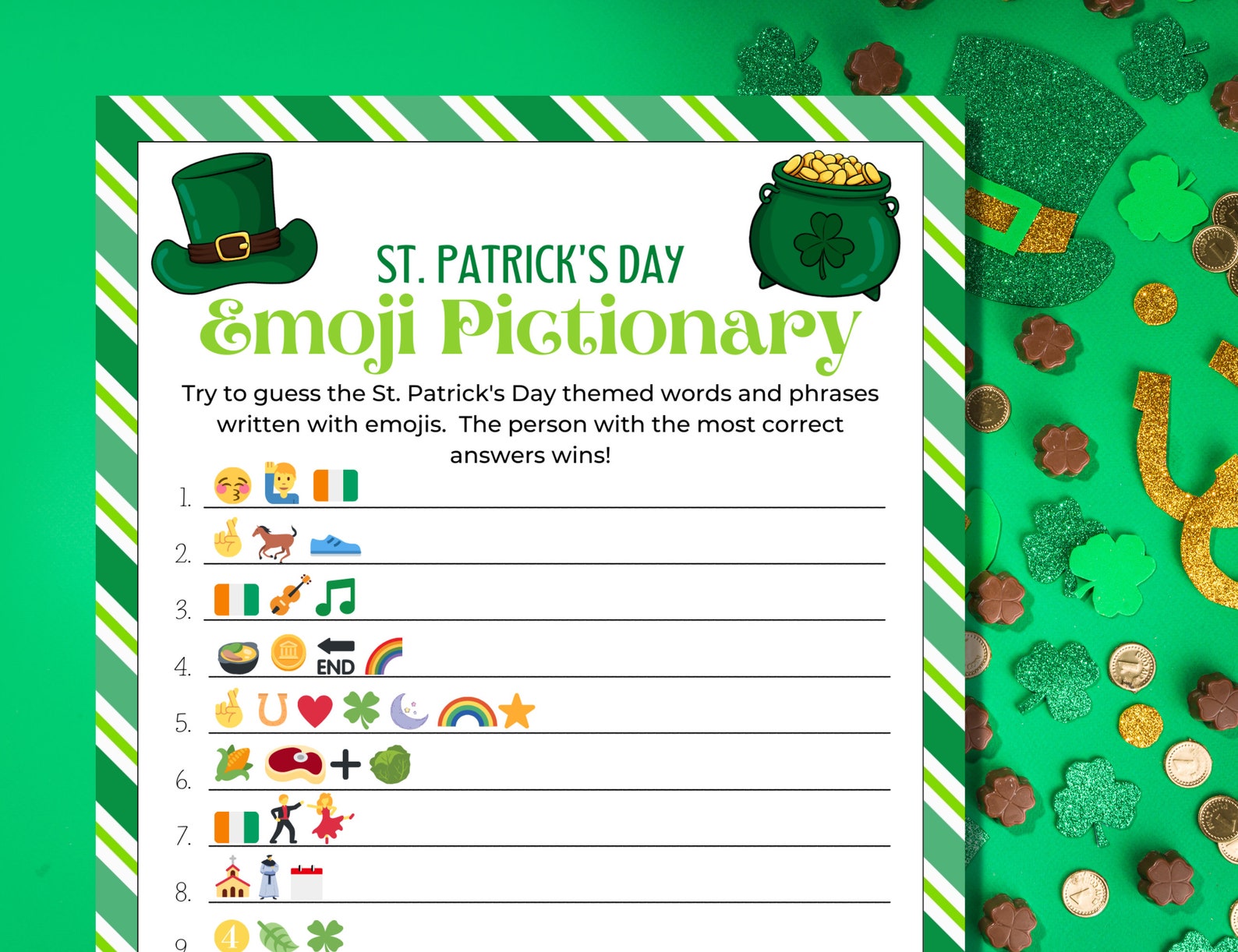 St Patrick's Day Emoji Pictionary Game, St Patrick's Day Emoji Game, St ...