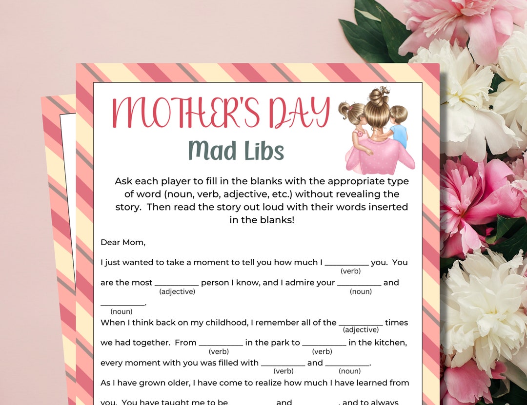 Mothers Day Mad Libs Game | Mothers Day Game | Kids Game | Mothers Day ...