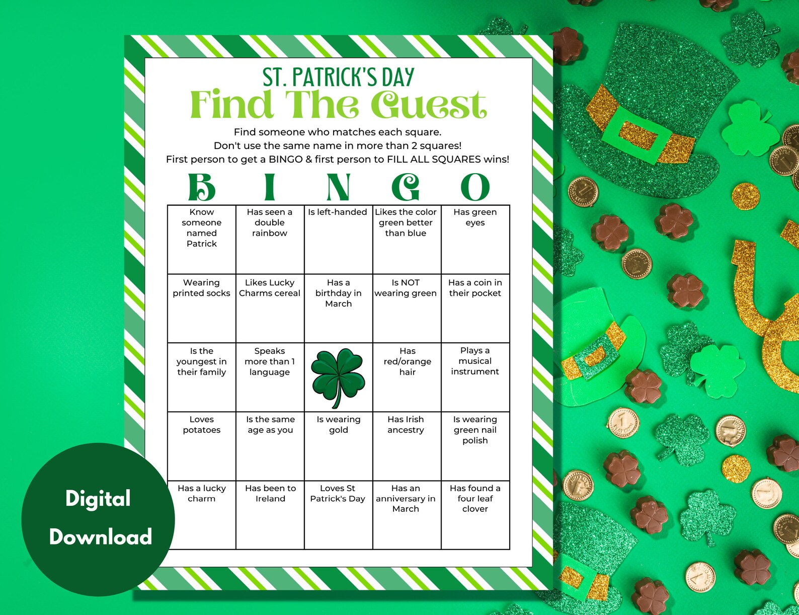 St Patrick's Day Find the Guest Bingo, Ice Breaker Game, Mix & Mingle ...