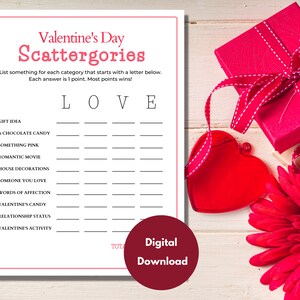 Valentines Day Scattergories Game, Valentines Day Word Game, Valentines ...