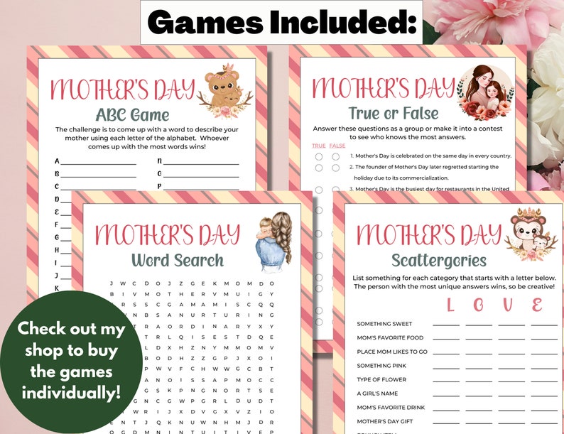Mothers Day Games | Mothers Day Party Game | Mothers Day Game Bundle ...