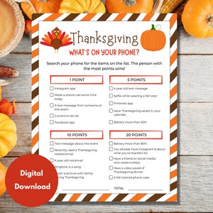 Thanksgiving What's on Your Phone Game | Scavenger Hunt | What's in ...