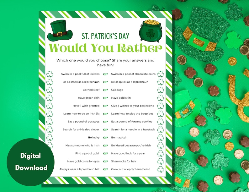 St Patrick's Day Would You Rather, St Patrick's Day This or That Game ...