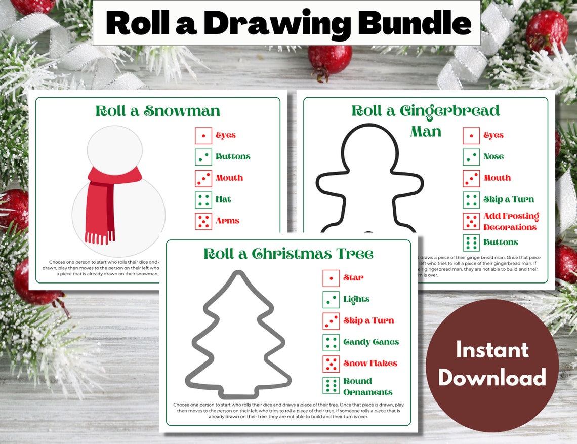 Roll a Christmas Drawing, Dice Game, Christmas Printable Game, Kids ...