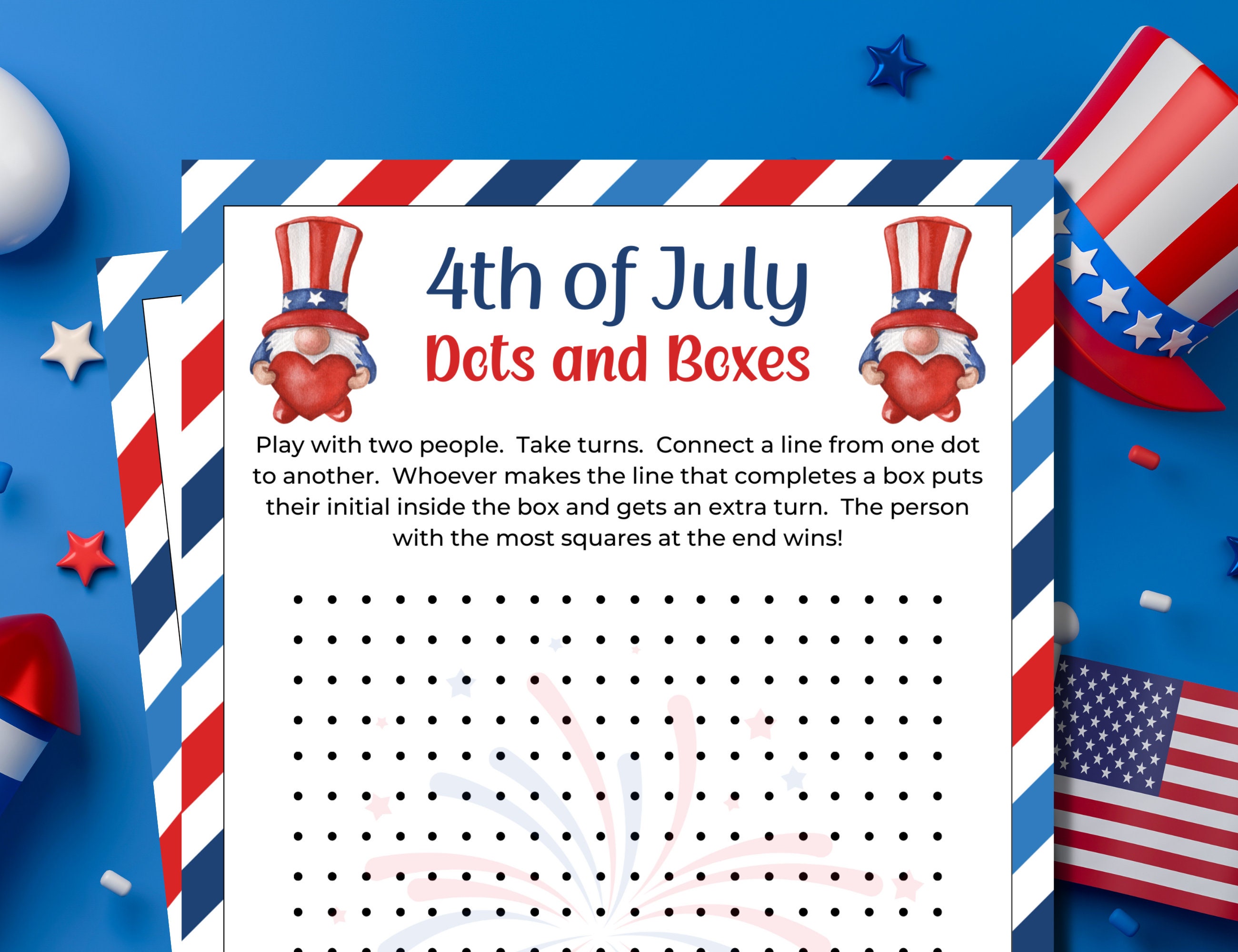4th of July Dots and Boxes | Squares Game | Kids Game | 4th of July ...