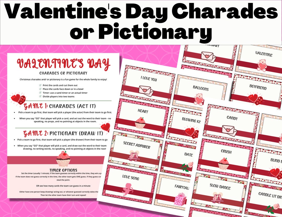 Valentines Day Charades Game, Valentines Day Pictionary Game ...