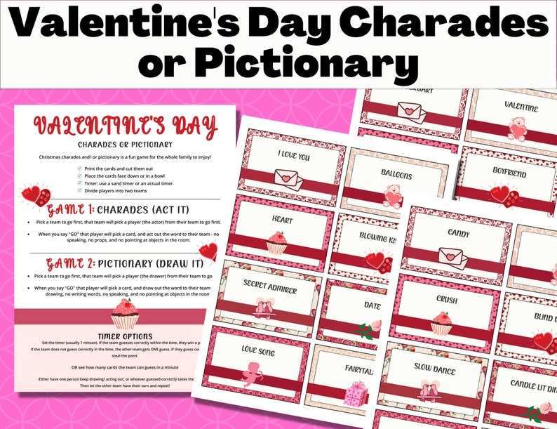 Valentines Day Charades Game, Valentines Day Pictionary Game ...