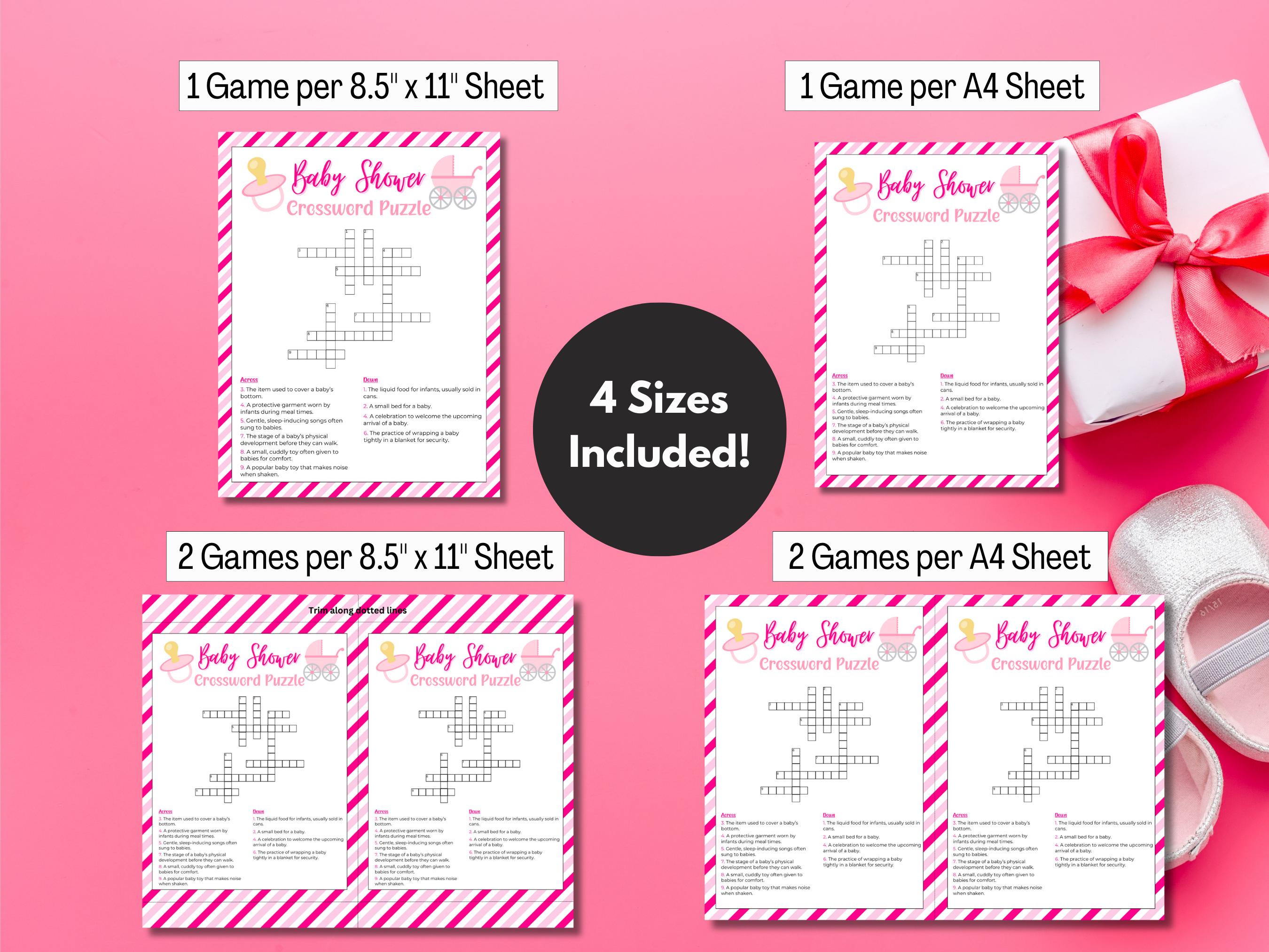 Baby Shower Crossword Puzzle | Baby Word Game| Printable Baby Shower ...