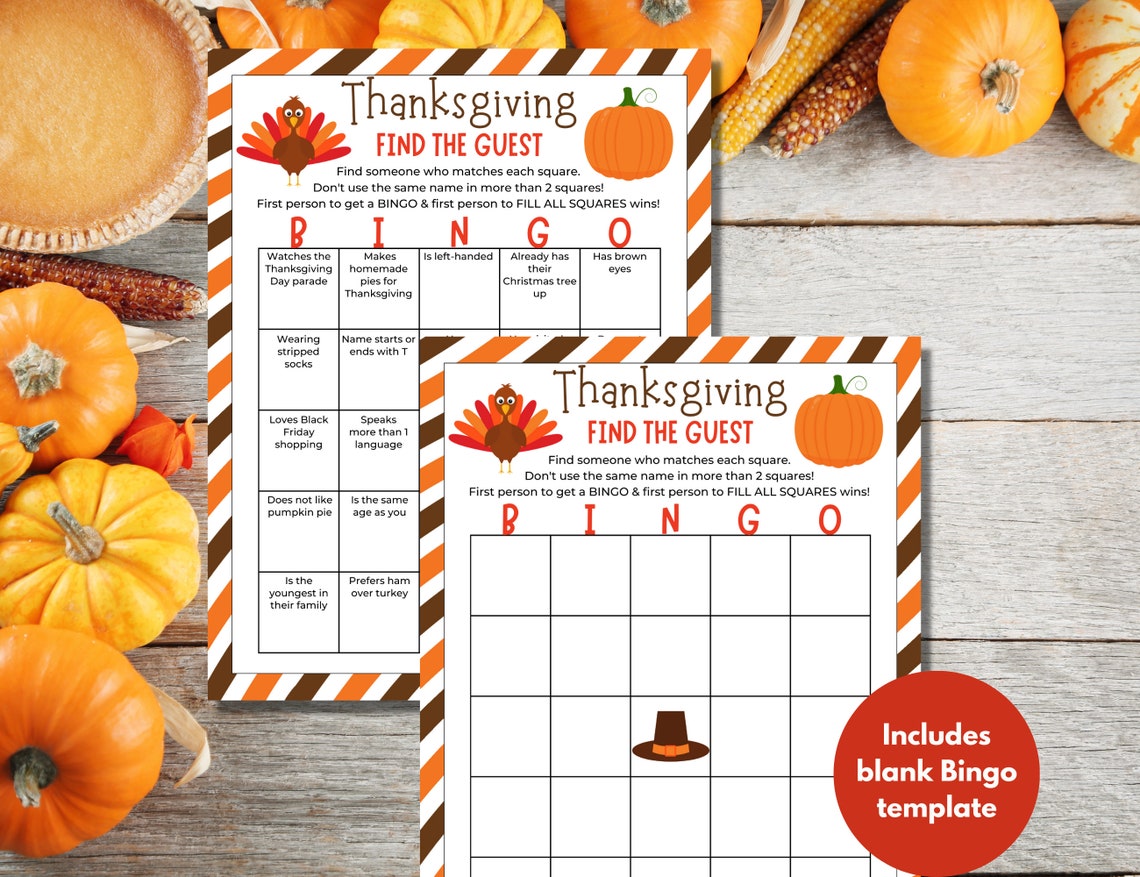Thanksgiving Find the Guest Bingo Ice Breaker Game Mix & Mingle Game ...