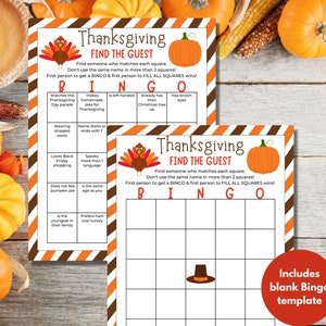 Thanksgiving Find the Guest Bingo | Ice Breaker Game | Mix & Mingle ...