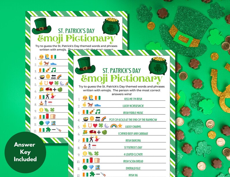St Patrick's Day Emoji Pictionary Game, St Patrick's Day Emoji Game, St ...