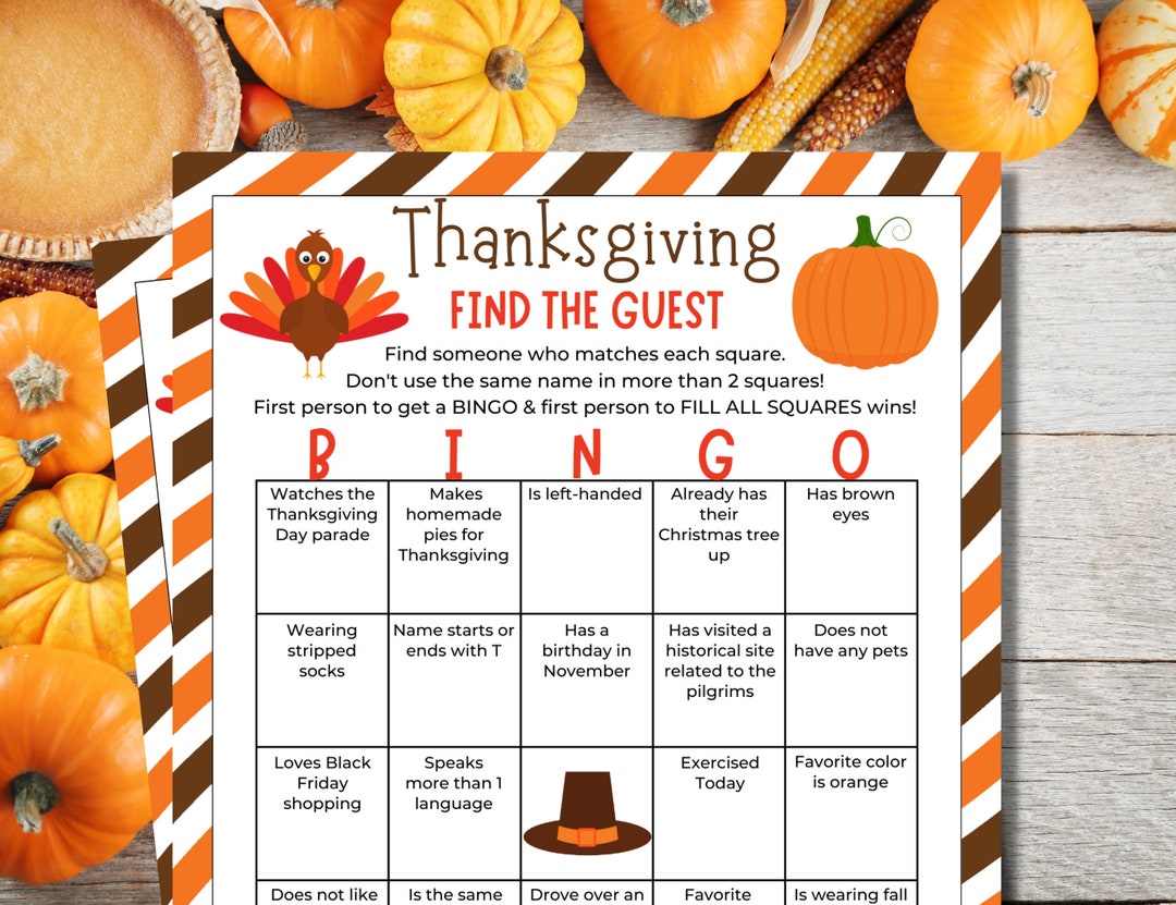 Thanksgiving Find the Guest Bingo | Ice Breaker Game | Mix & Mingle ...