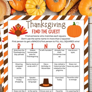 Thanksgiving Find the Guest Bingo | Ice Breaker Game | Mix & Mingle ...