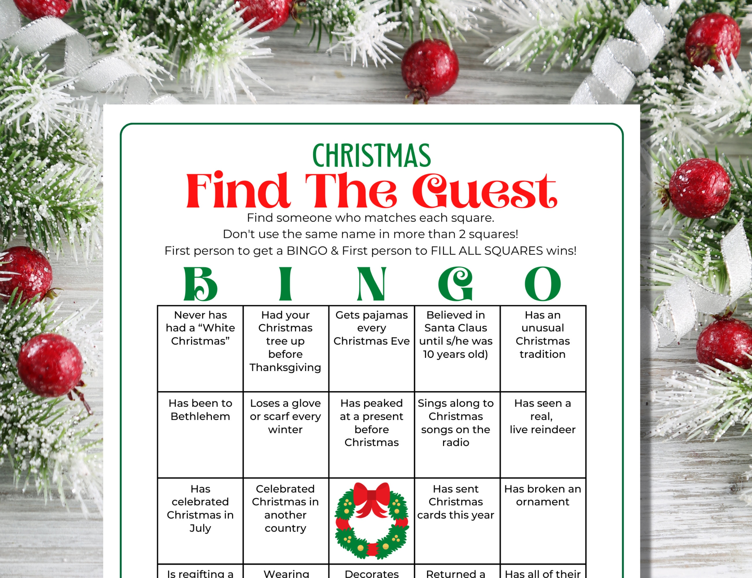 Christmas Games, Christmas Find the Guest Bingo, Mix and Mingle ...