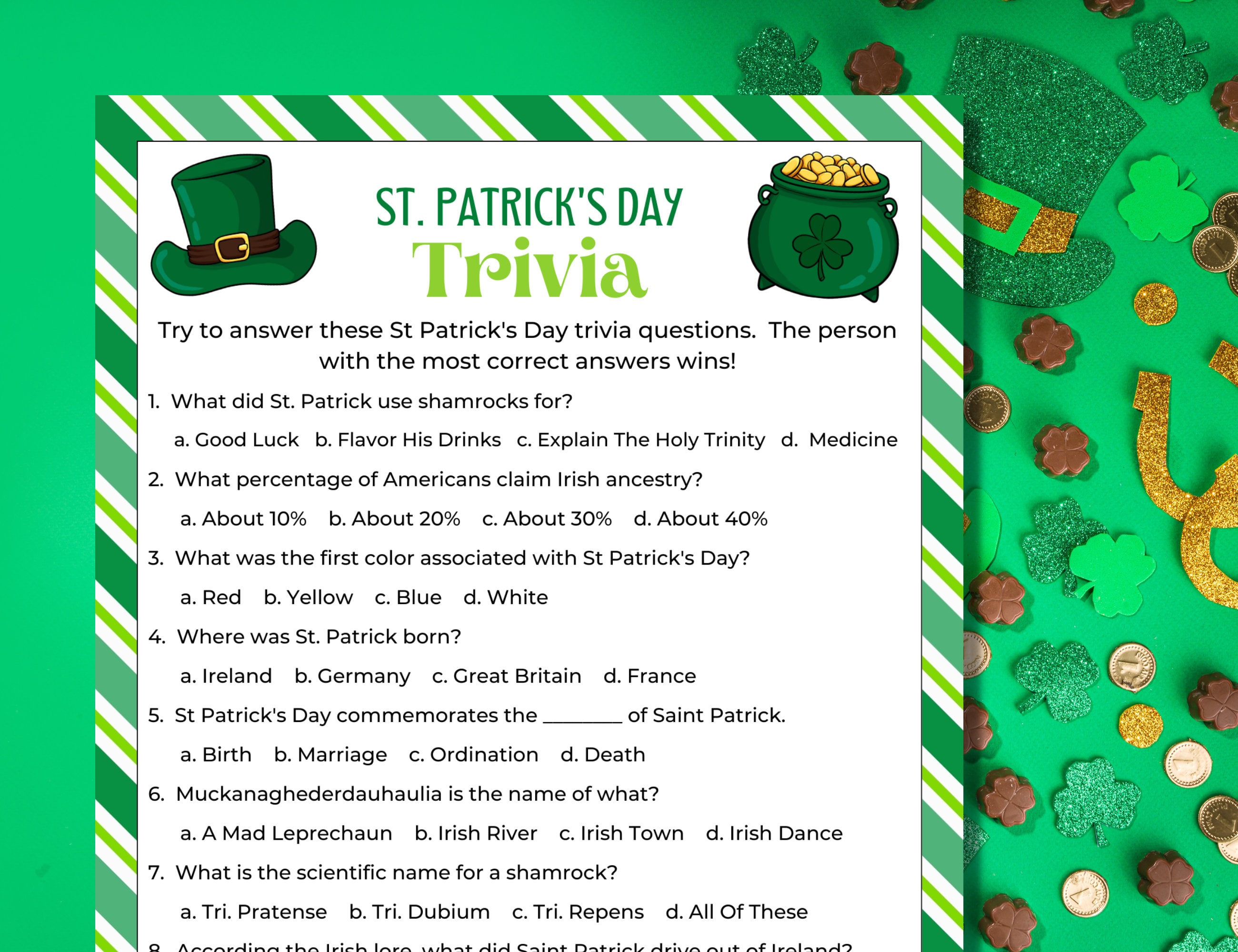 St Patrick's Day Trivia Game, St Patrick's Day Games, St Patrick's Day ...