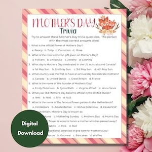 Mothers Day Trivia Game | Mothers Day Games | Mothers Day Party ...