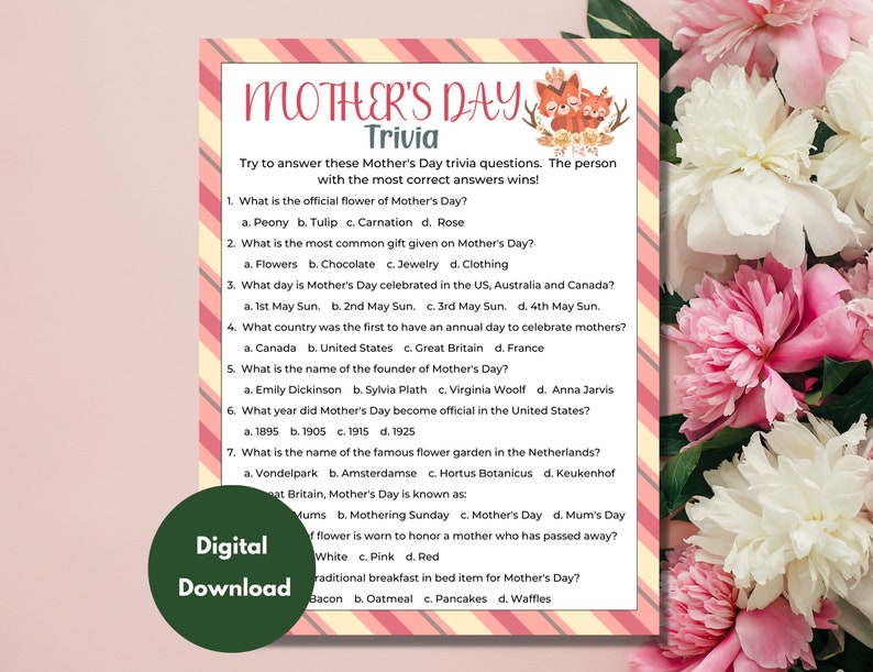 Mothers Day Trivia Game | Mothers Day Games | Mothers Day Party ...