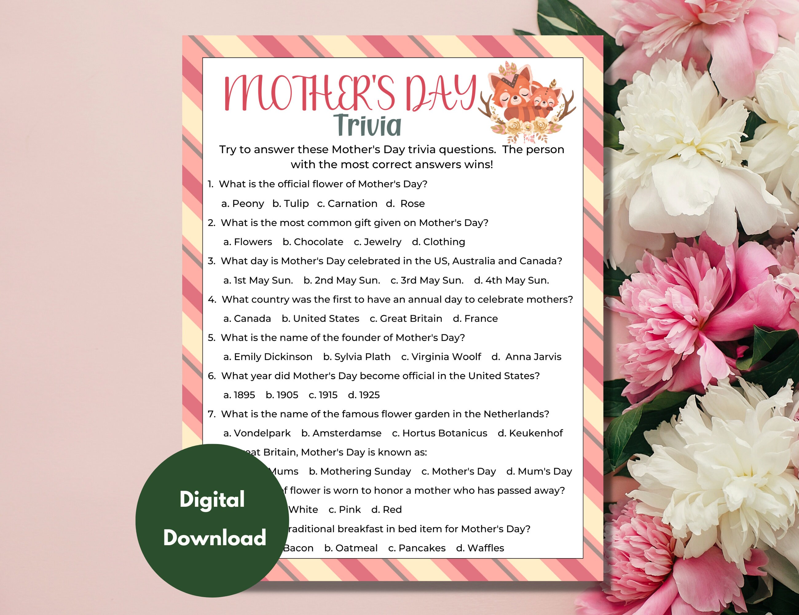 Mothers Day Trivia Game | Mothers Day Games | Mothers Day Party ...