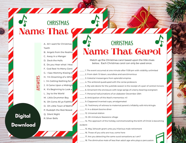 Name That Christmas Carol Game Christmas Song Game Christmas - Etsy