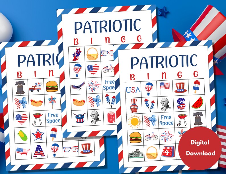 4th of July Bingo | Patriotic Bingo | 4th of July Games | Party Games ...