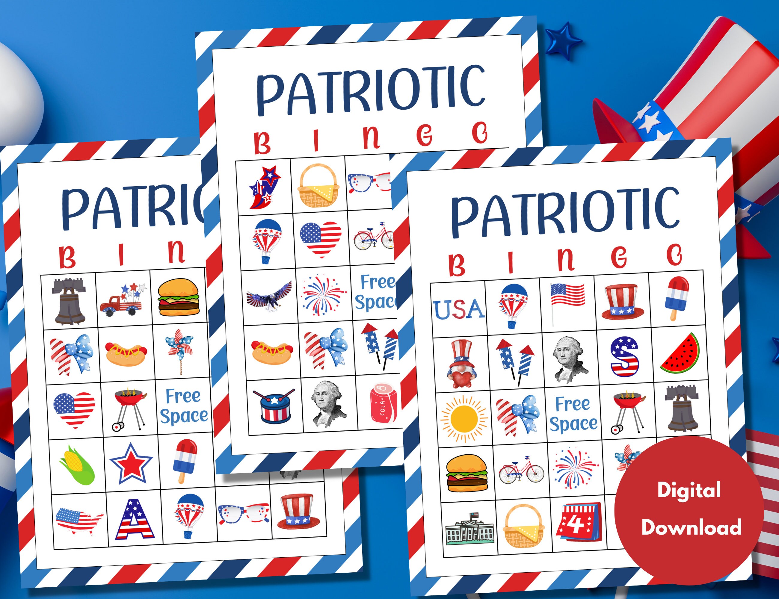 4th of July Bingo | Patriotic Bingo | 4th of July Games | Party Games ...